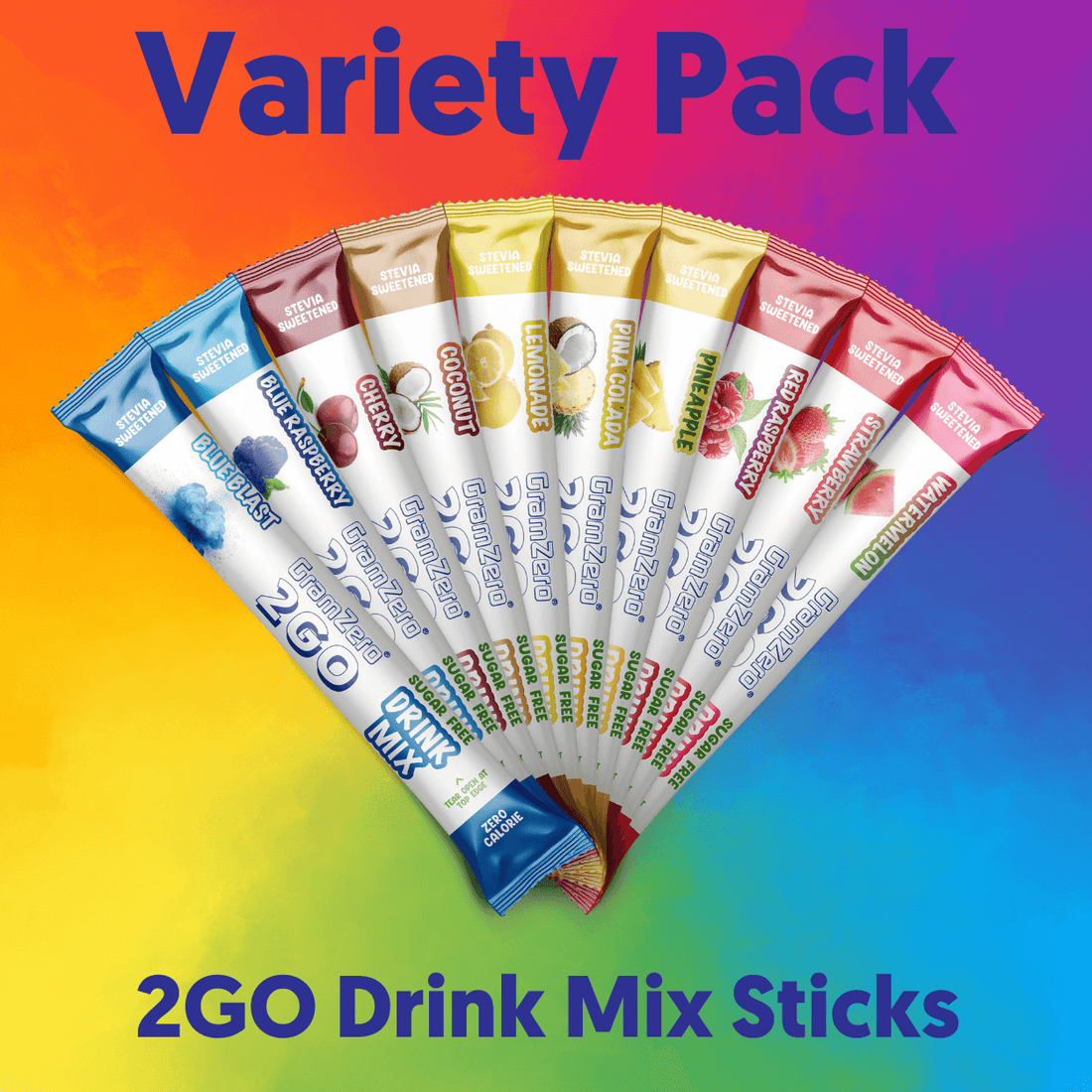VARIETY: 2GO Sugar Free Drink Mix Sticks: 10 Pack For Loaded Tea Kits – GramZero